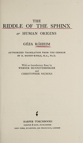 Riddle of the Sphinx used book by Géza Róheim: 9780061318177