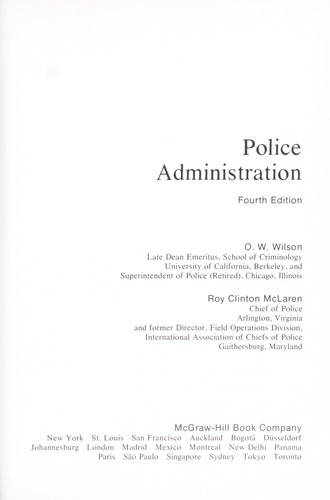Police Administration used book by O. W. Wilson, Roy C. McLaren ...