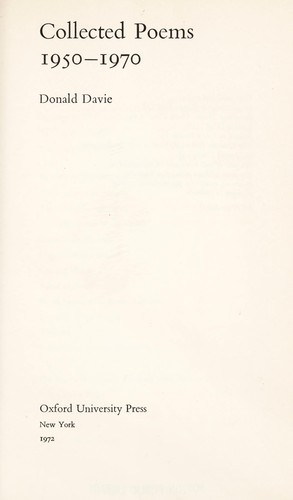Collected Poems, 1950-1970 used book by Donald Davie: 9780195197129