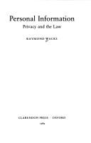 Personal Information : Privacy and the Law used book by Raymond Wacks ...