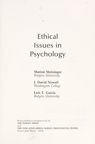 Ethical Issues in Psychology book by Marion P. Steininger: 9780256030501