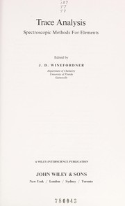 Trace Analysis Spectroscopic Methods for Elements used book by David Winefordner: 9780471954019