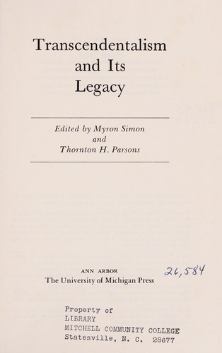 Transcendentalism and Its Legacy used book by Thornton H. Parsons ...