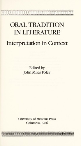 Oral Tradition In Literature Used Book By John M Foley 9780826204905 oral-tradition-in-literature-used-book-by-john-m-foley-9780826204905