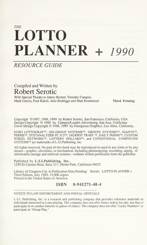 Lotto Planner Plus, 1990 used book by Robert Serotic: 9780941271400
