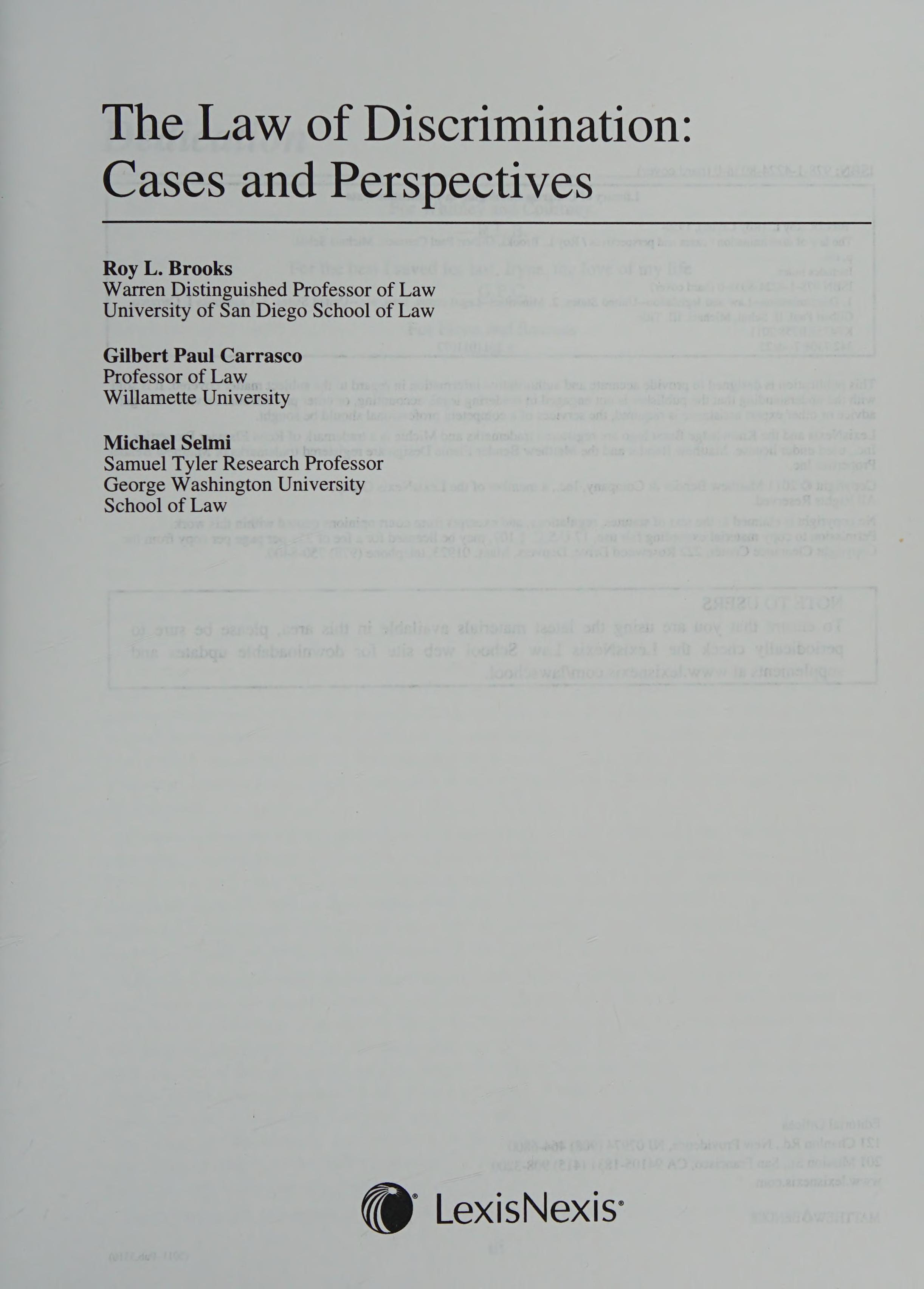 The Law of Discrimination : Cases and Perspectives book by Roy Brooks ...