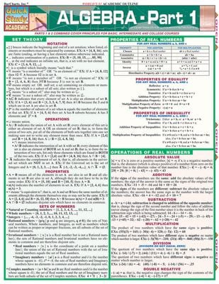 Algebra Part 1 : A QuickStudy Laminated Reference Guide used copy by ...