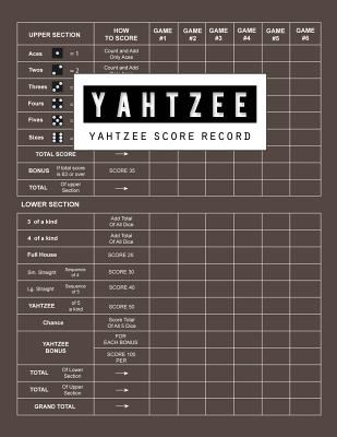 Yahtzee Score Record : Games Record Scoresheet Keeper and Write in the ...