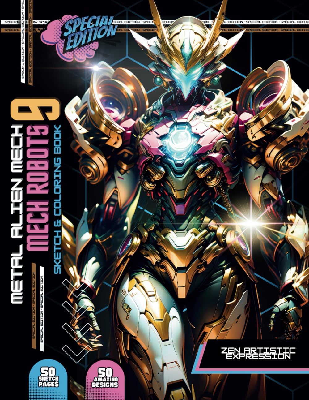 Metal Alien Mech Coloring Book: Mech Robots 9 SE - With 50 unique ...
