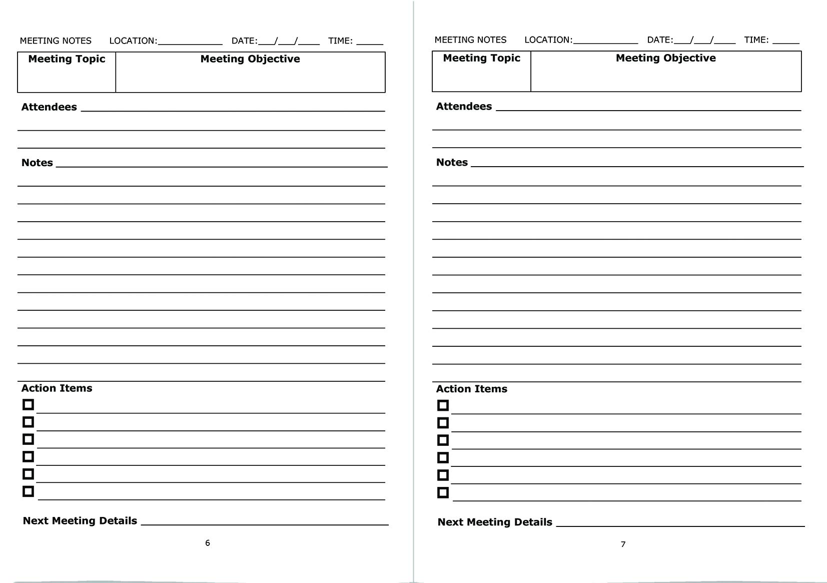 Meeting Notes Notebook : Meeting Book for Note Taking with Action Items ...